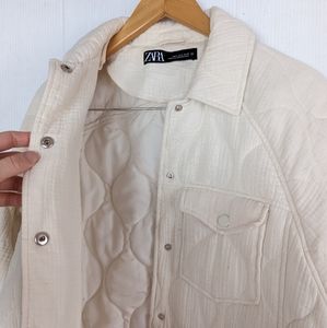 Zara | Jackets & Coats | Zara Cream Quilted Jacket Overshirt Oversized ...